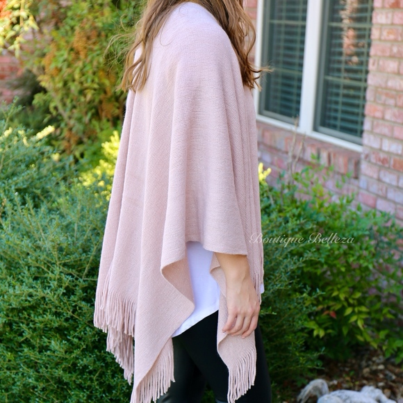 Boutique Belleza | Sweaters | Metallic Pink Ruana Poncho Cardigan With ...